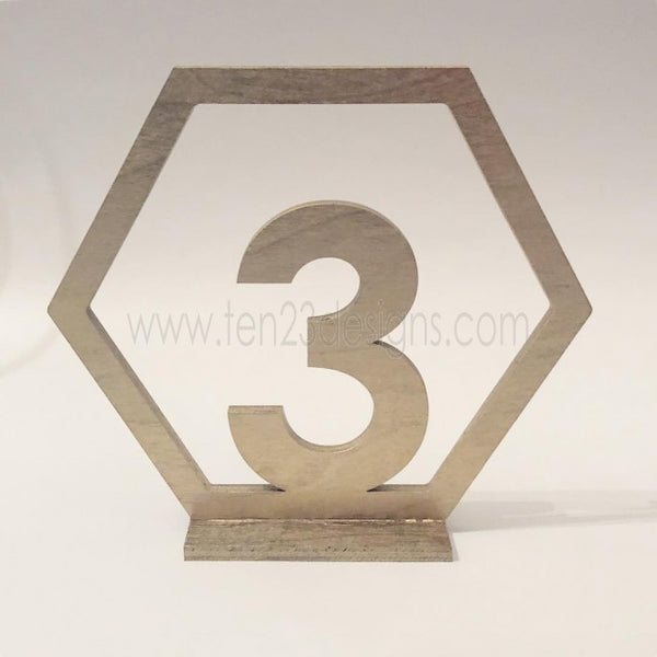 Hexagon Design Wood Free Standing Wedding Table Numbers – Ten23Designs